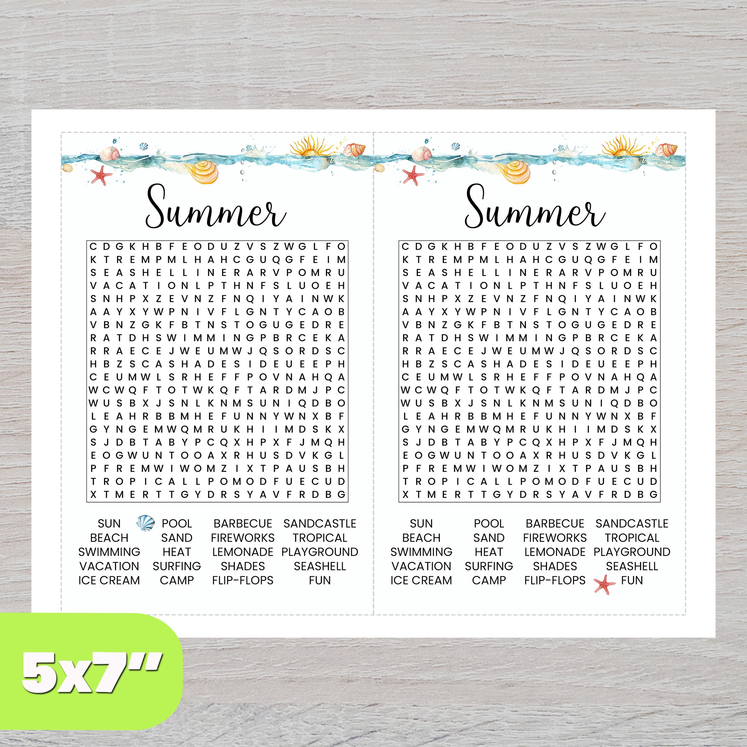 Printable Digital Summer Word Search Puzzle, Classroom Activity, Word ...
