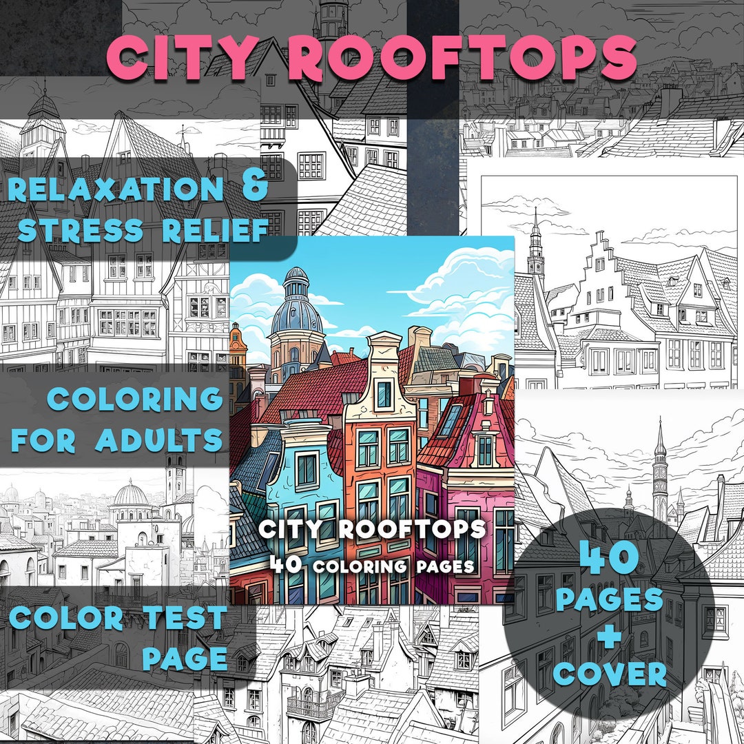 City Rooftops 40 Coloring Pages for Stress Relief for Teens and Adults ...