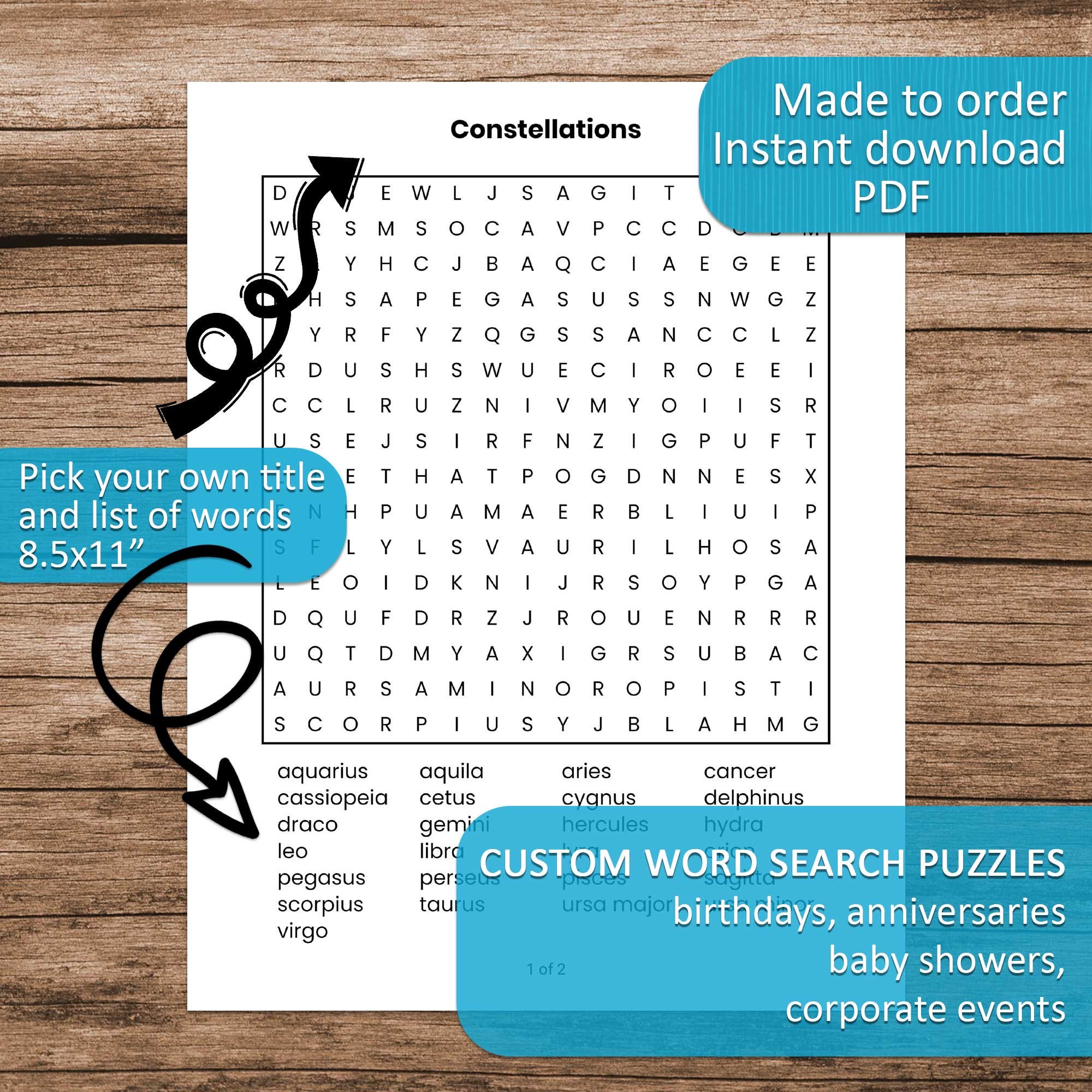 Custom Personalized Word Search Puzzle Fun Activity Family - Etsy