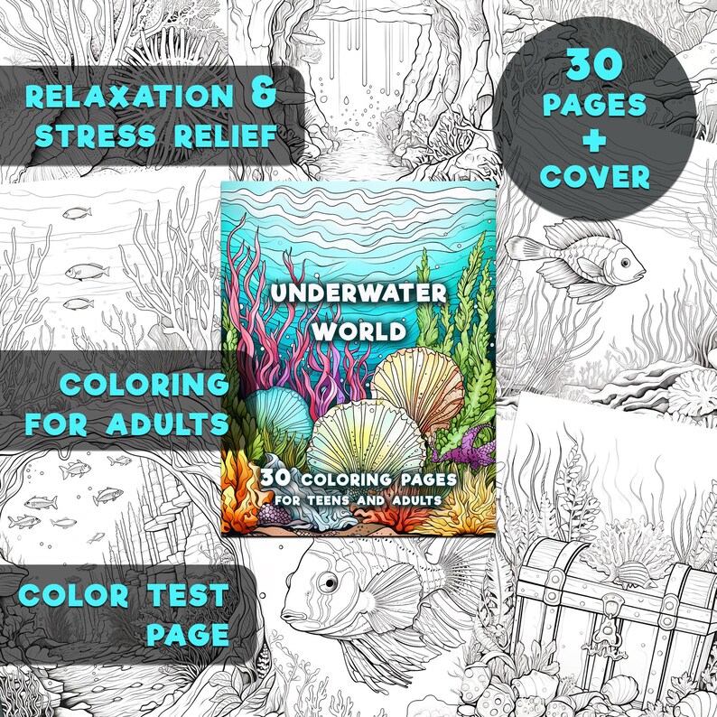 30 Underwater World Coloring Pages for Teens and Adults Gift Fun ...