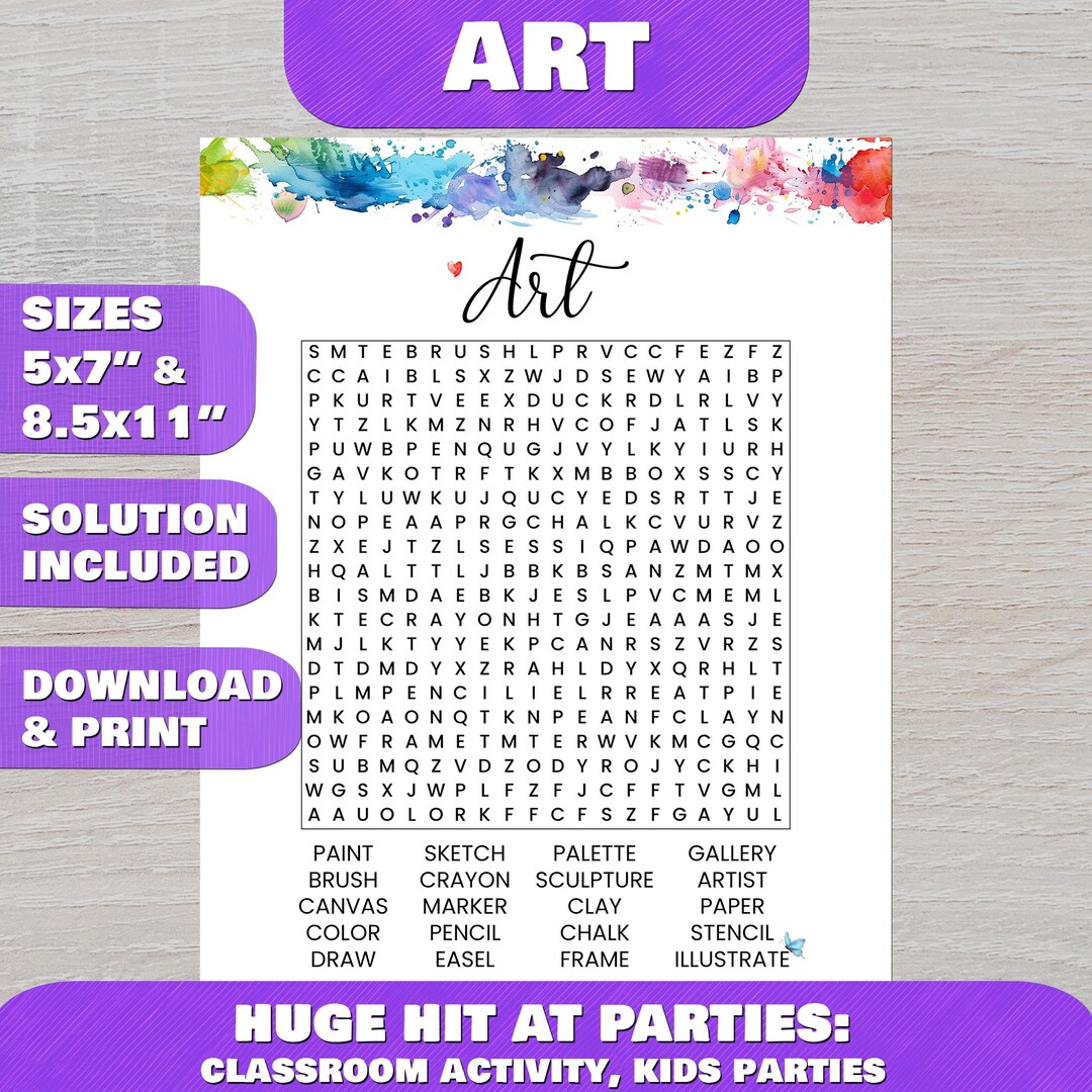 Printable Digital Art Word Search Puzzle, Classroom Activity, Word ...