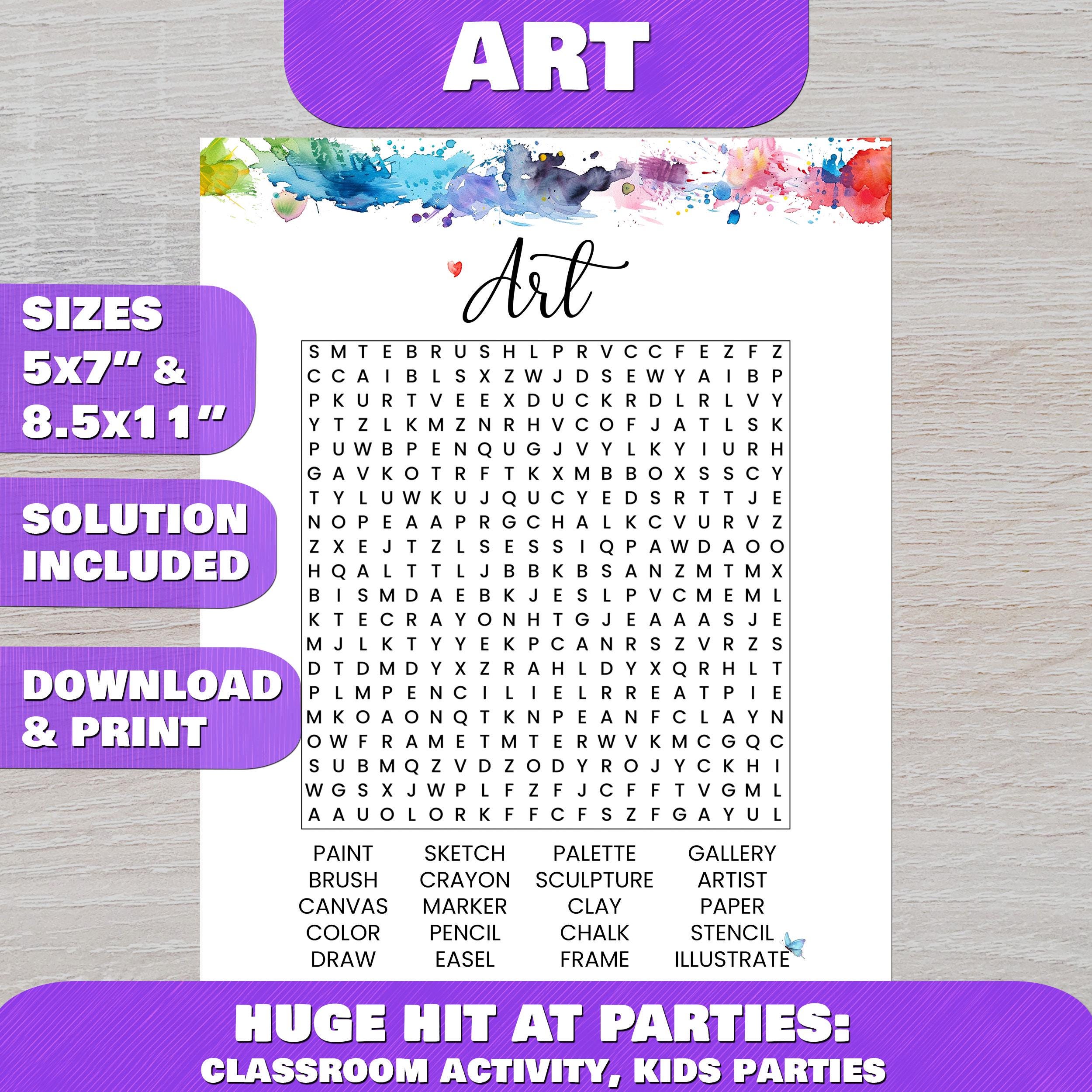 Printable Digital Art Word Search Puzzle, Classroom Activity, Word ...
