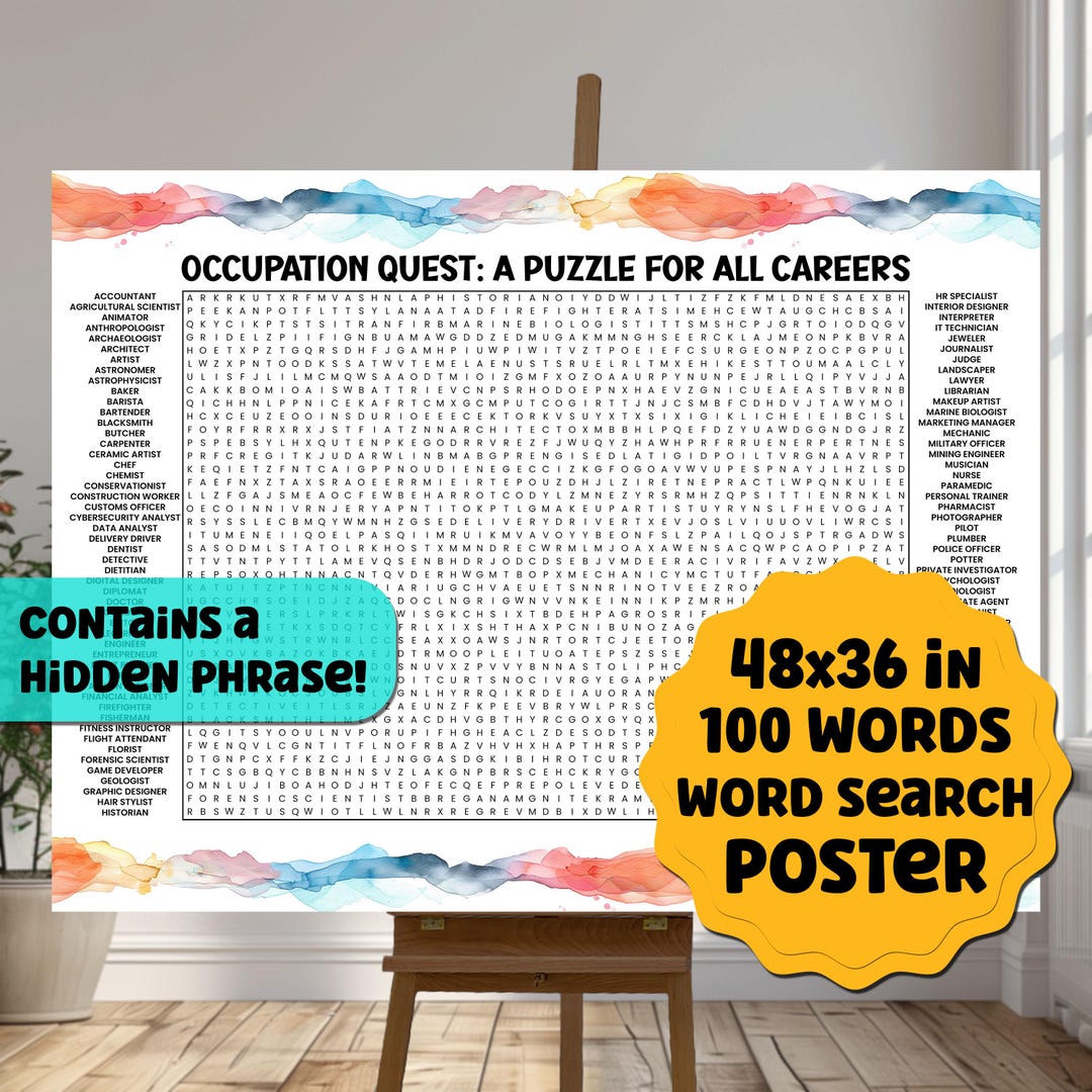 Gigantic Occupations 48x36" 100-word Word Search Puzzle Poster, Party ...