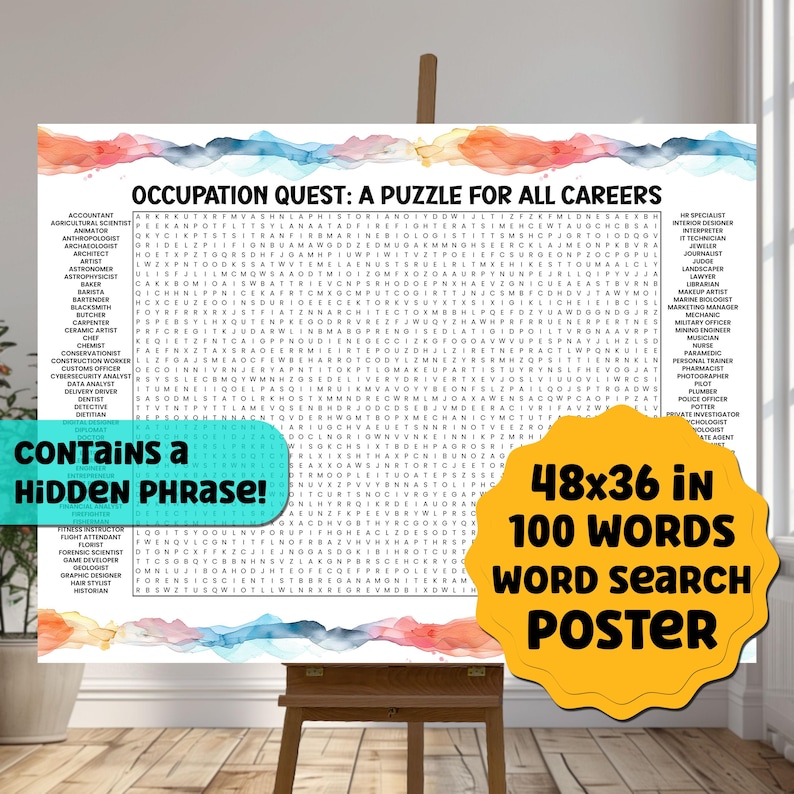 Gigantic Occupations 48x36" 100-word Word Search Puzzle Poster, Party ...