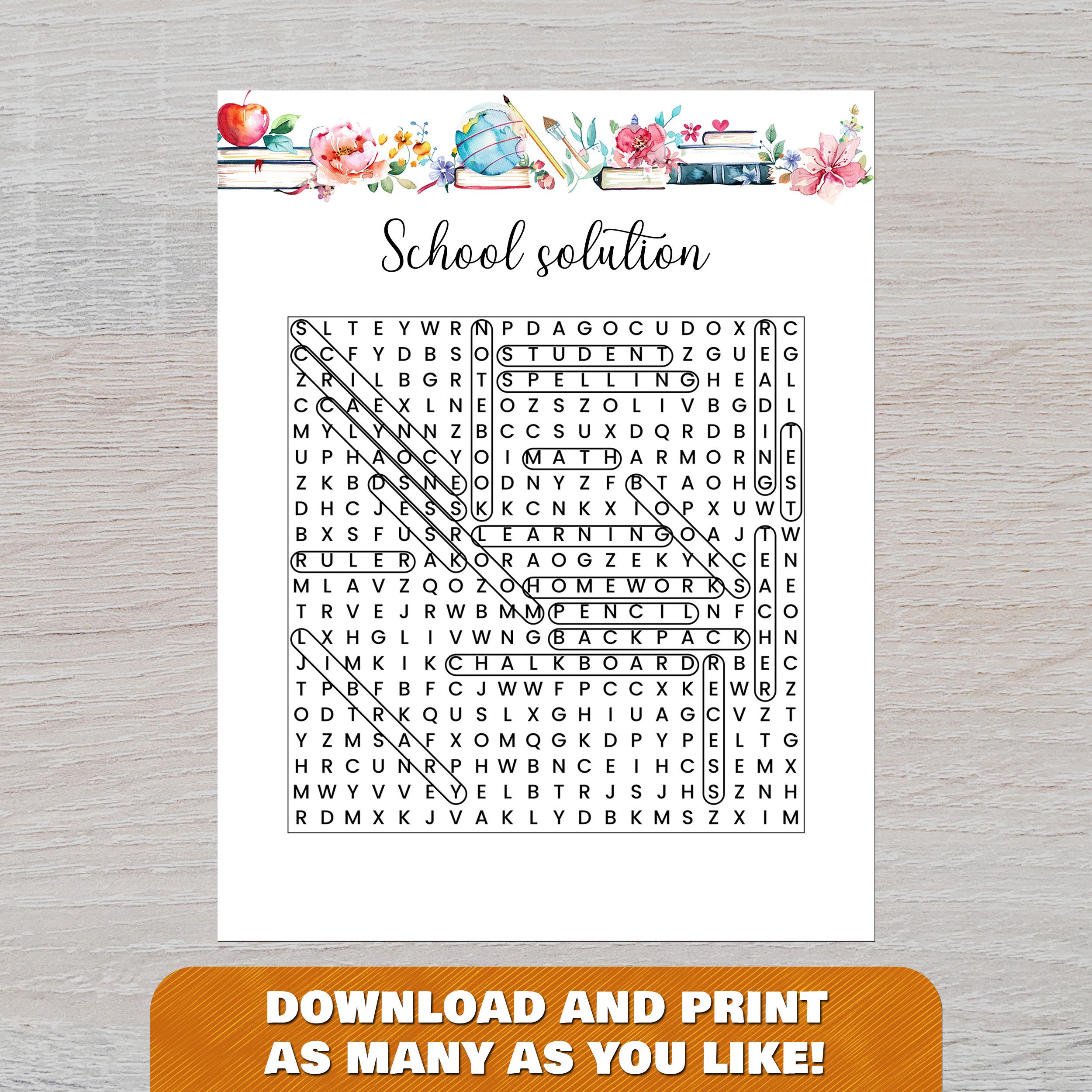 Printable Digital School Word Search Puzzle, Classroom Activity, Word ...