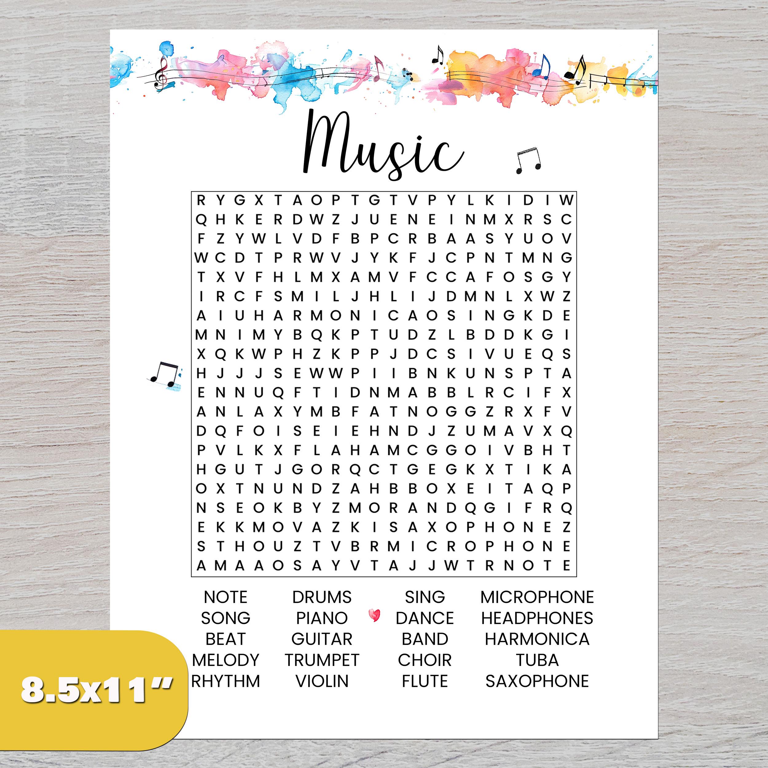 Printable Digital Music Word Search Puzzle, Classroom Activity, Word ...