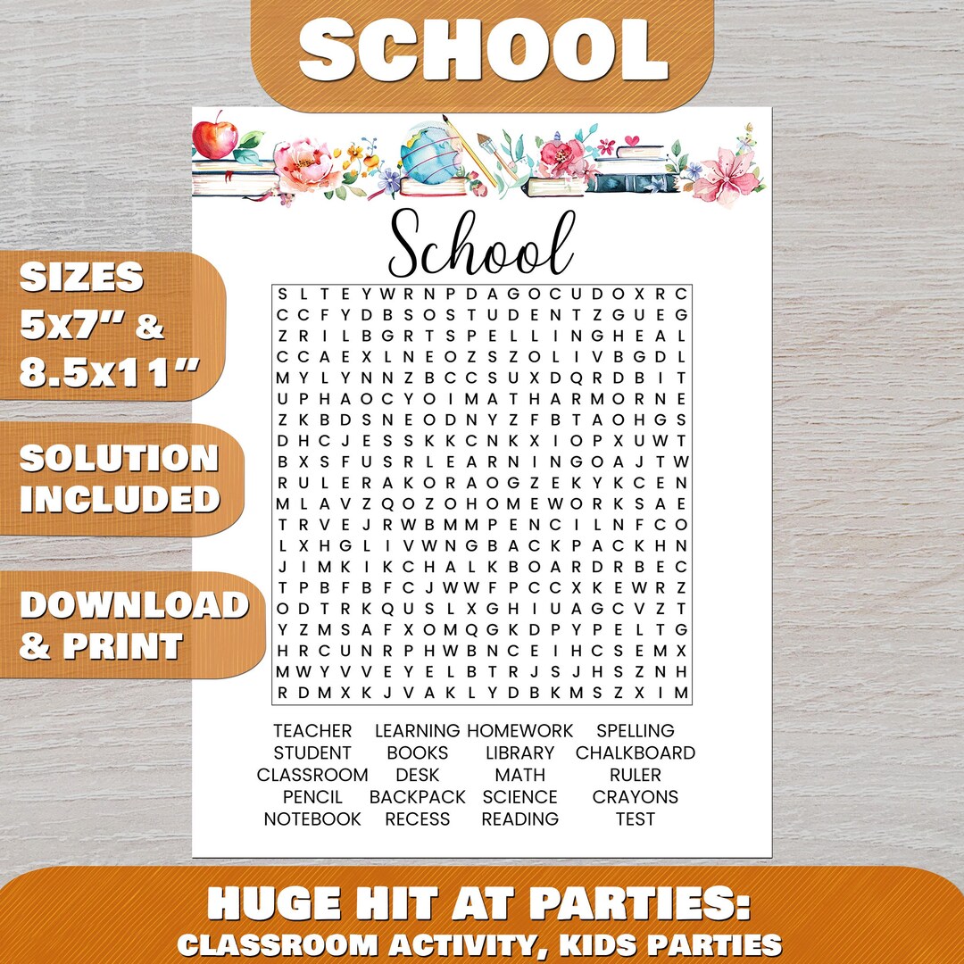 Printable Digital School Word Search Puzzle, Classroom Activity, Word ...