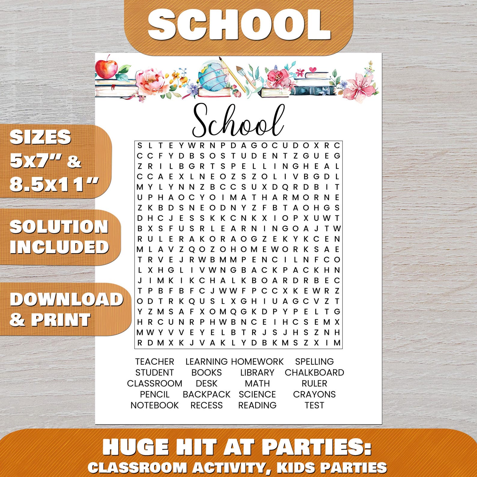 Printable Digital School Word Search Puzzle, Classroom Activity, Word ...