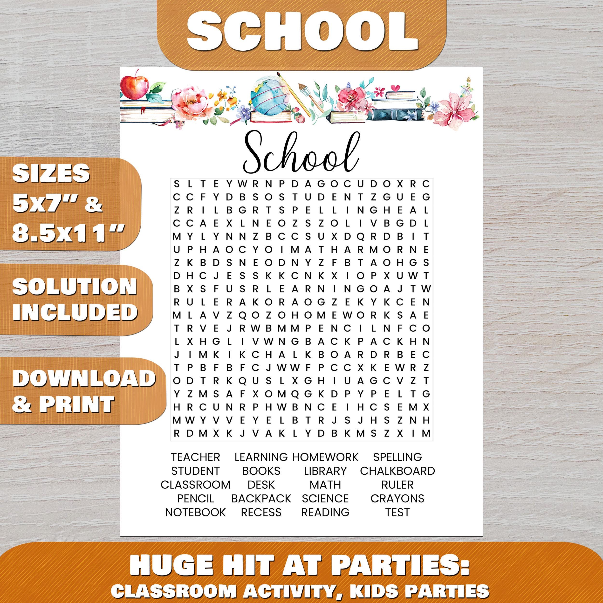 Printable Digital School Word Search Puzzle, Classroom Activity, Word ...