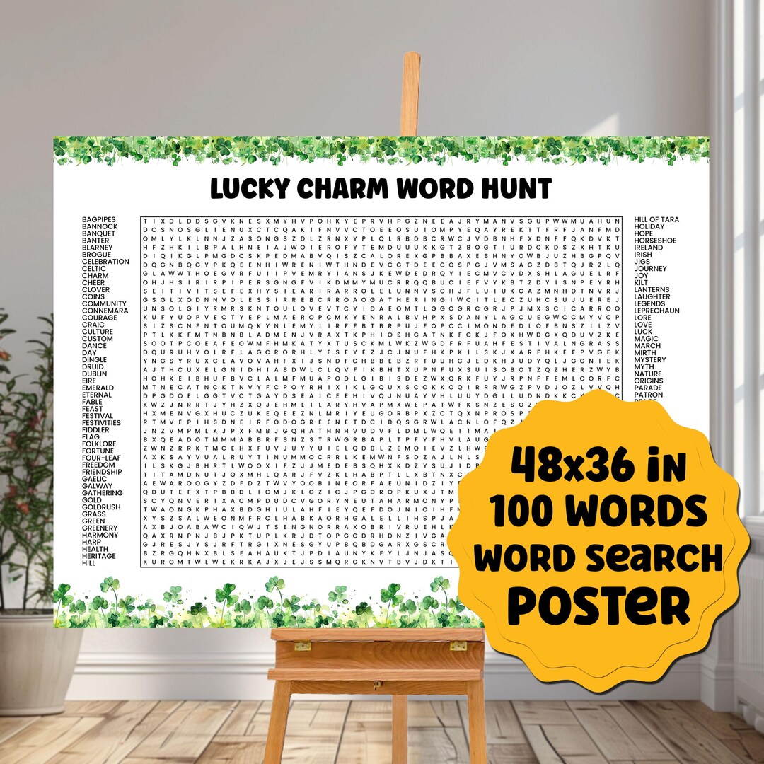 Gigantic St Patrick's Day 48x36" 100-word Word Search Puzzle, Party ...