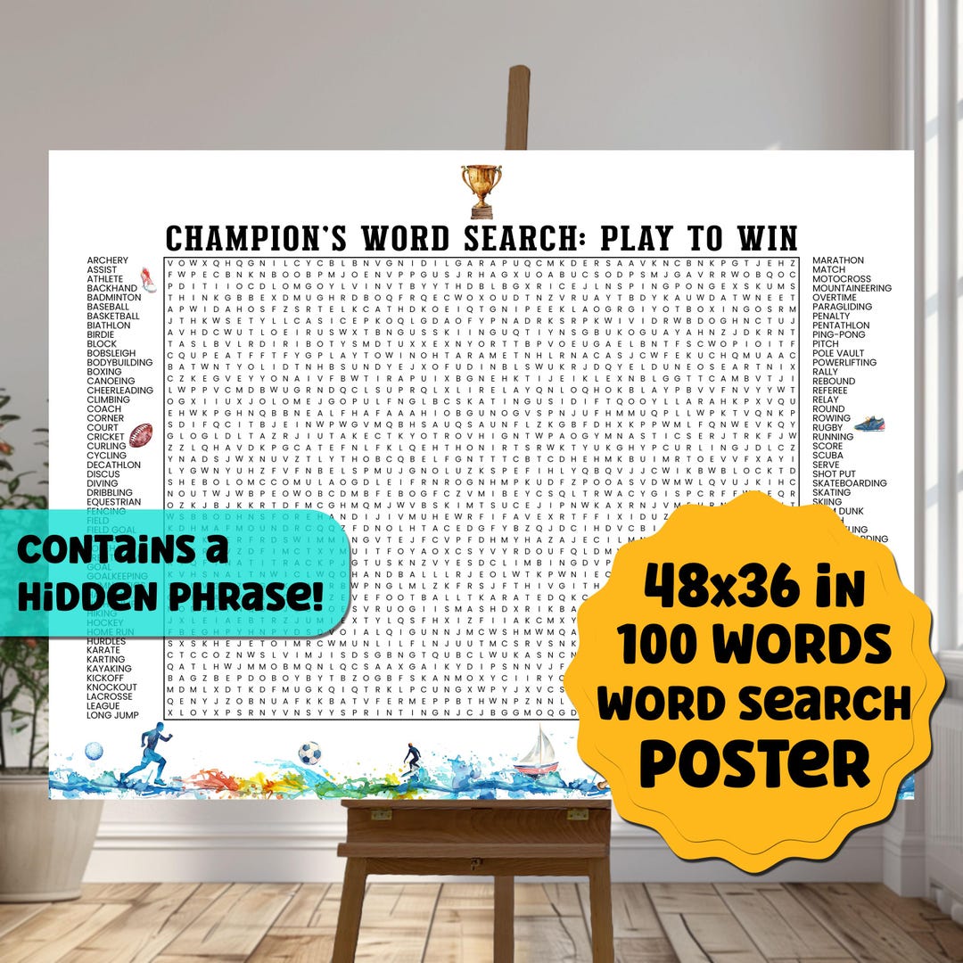 Gigantic Sports 48x36" 100-word Word Search Puzzle Poster, Party ...