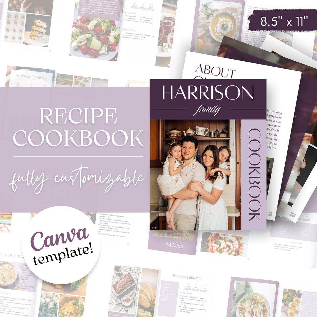 Purple Family Cookbook Template: Minimalist Recipe Book (canva Digital ...