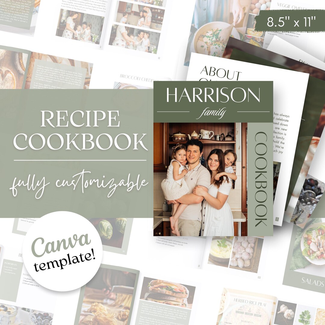 Editable Family Cookbook Template: Green Minimalist Design (canva ...