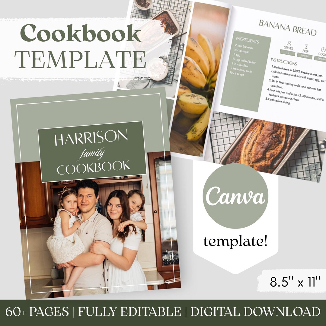 Family Cookbook Template: Minimal Green Design, Editable Canva Ebook ...