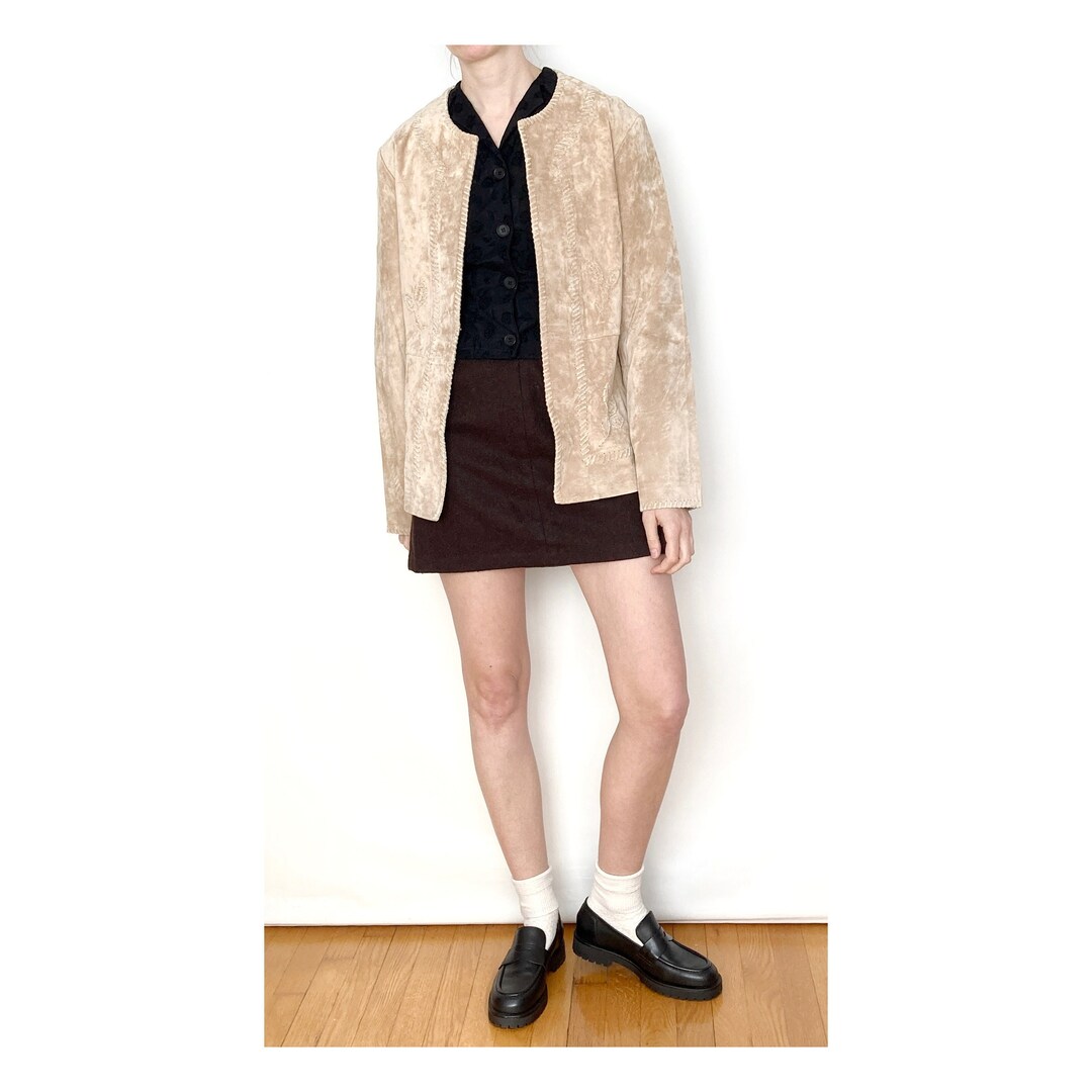 Vintage SUEDE Leather Blanket Stitch Jacket / Size S M - Etsy