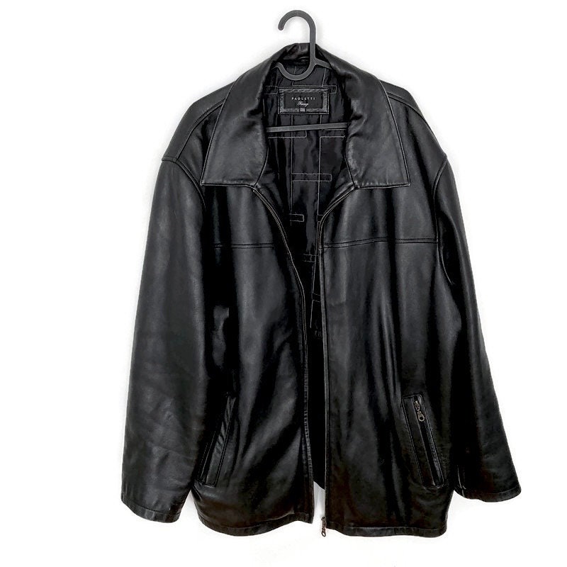 Vintage LEATHER Black Zip Jacket / Size L - XL - Etsy Vintage LEATHER Black Zip Jacket / Size L - XL - Etsy