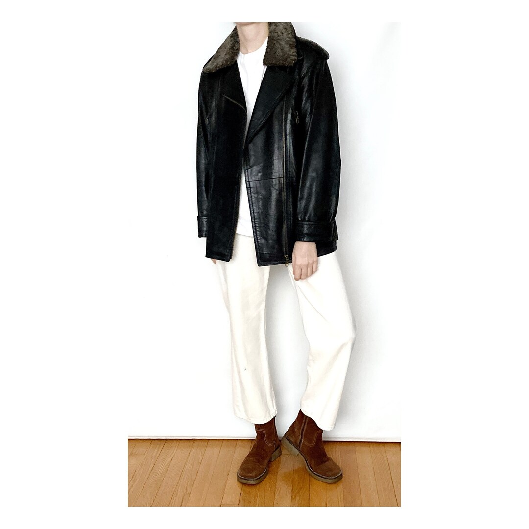 Vintage LEATHER Aviator Collar Jacket / Size S M - Etsy