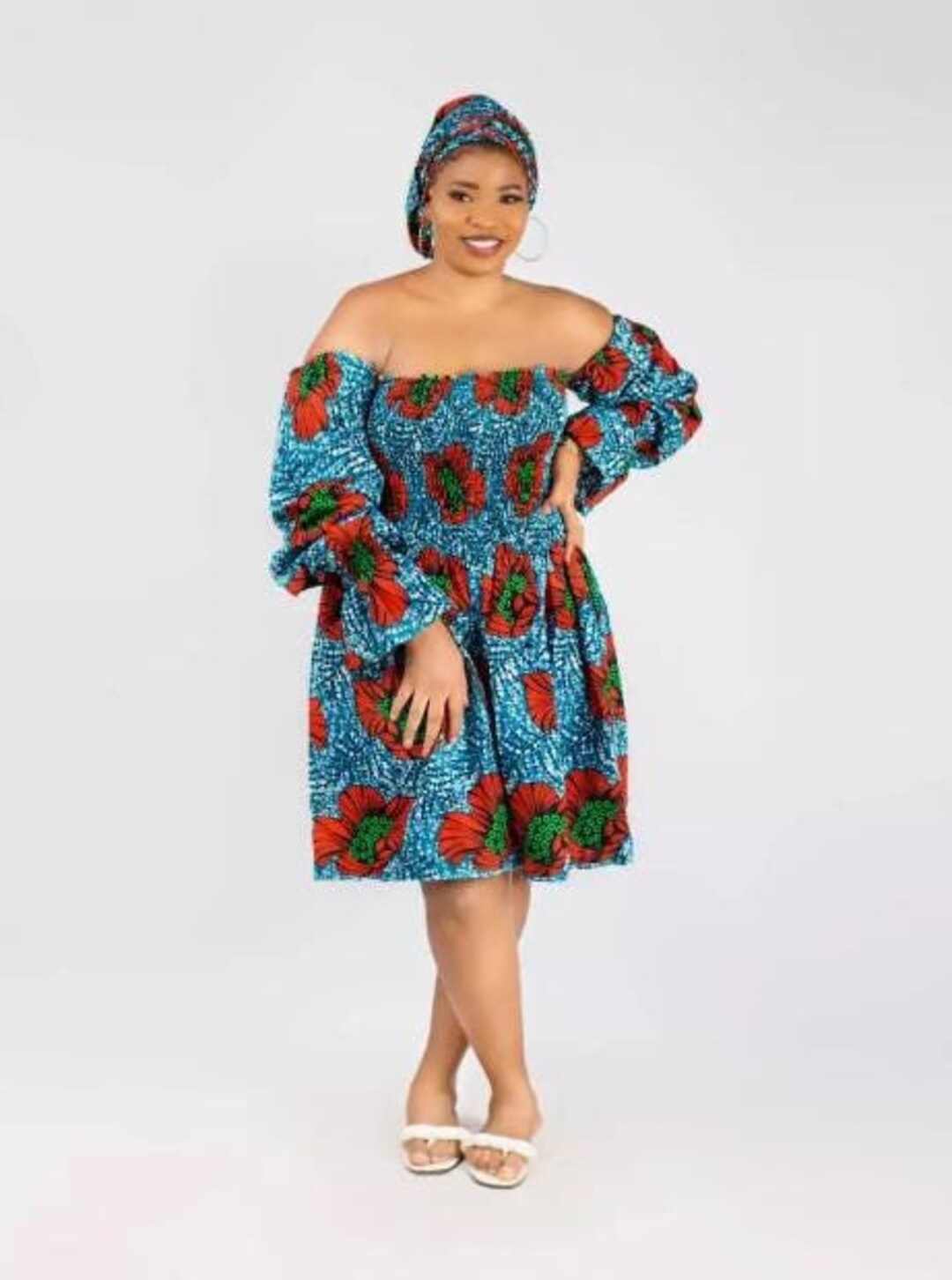 Ankara off Shoulder Dress |smoked Wax Head Work| Ankara Gown| Ankara ...