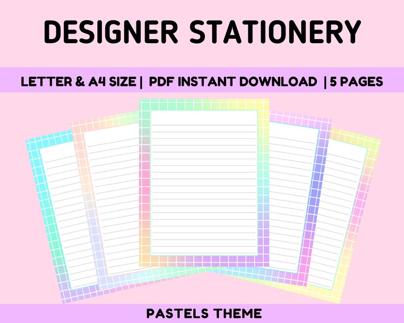 Designer Stationery | Pastels Graph Lined Note Paper | 5 Pack PDF ...