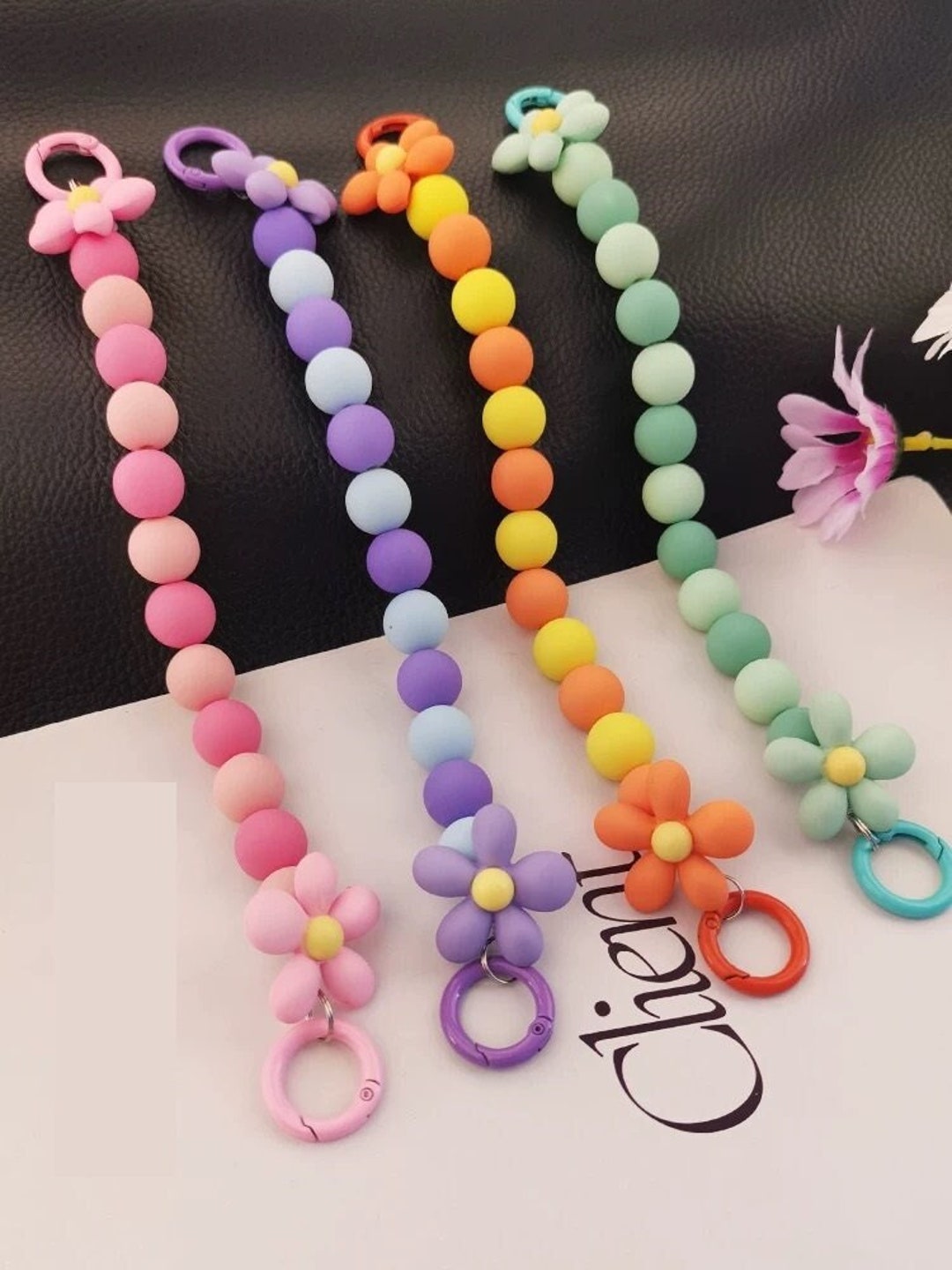 Frosted Daisy Jelly Color Bead Chain Phone Strap With Clip - Etsy