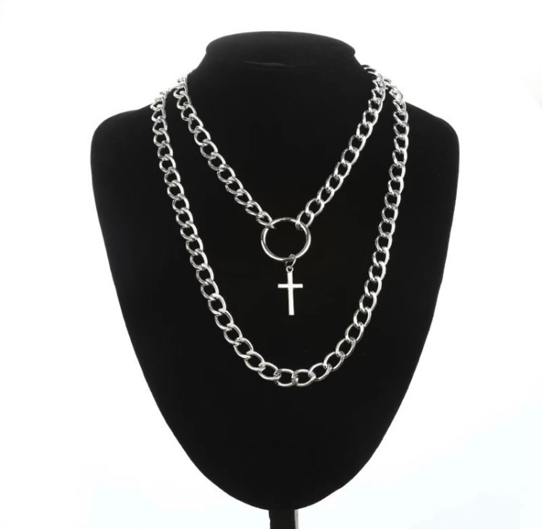 Layered Chain Necklace Punk Fashion Cross Pendants Women Men - Etsy