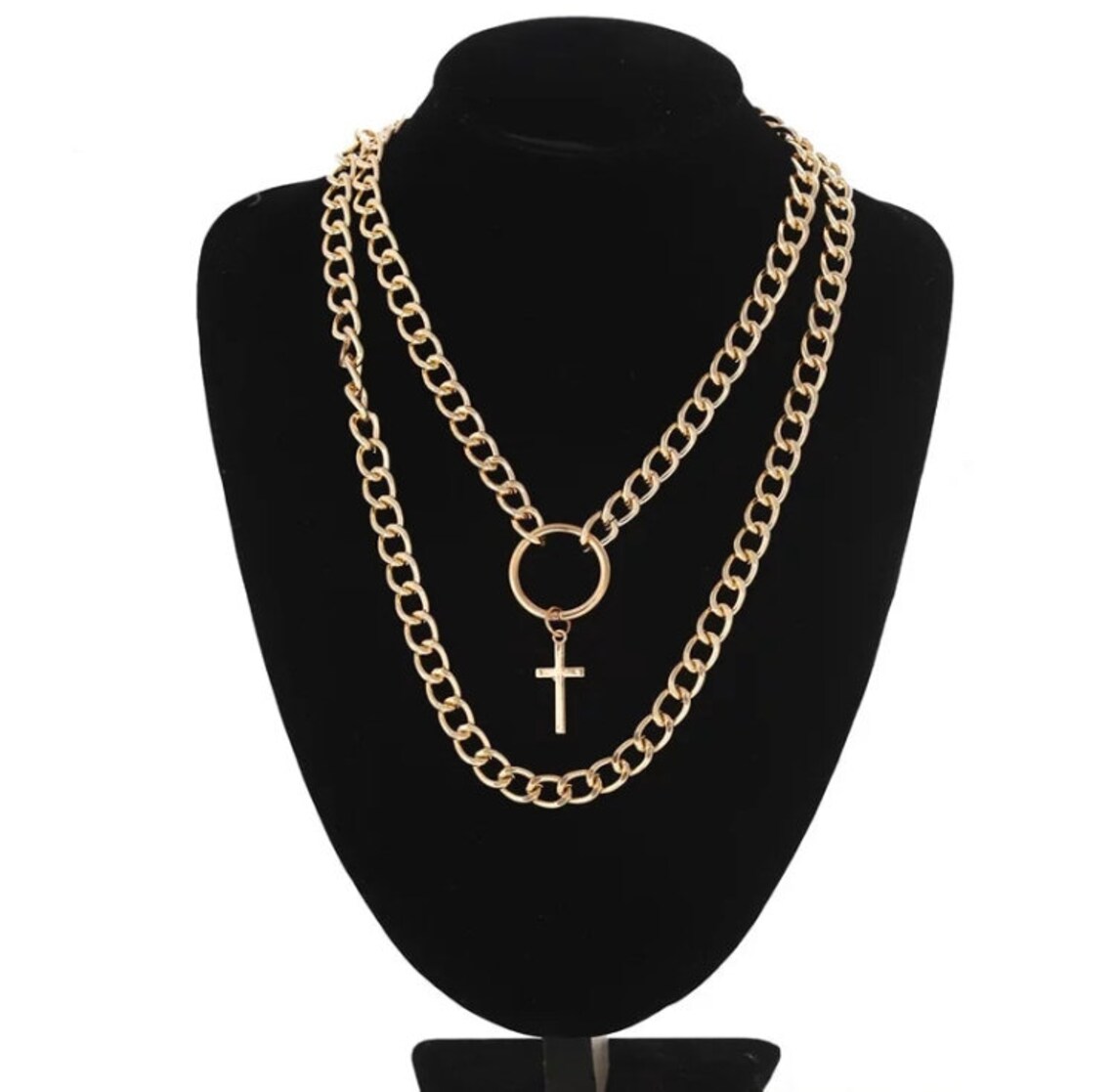 Layered Chain Necklace Punk Fashion Cross Pendants Women Men - Etsy