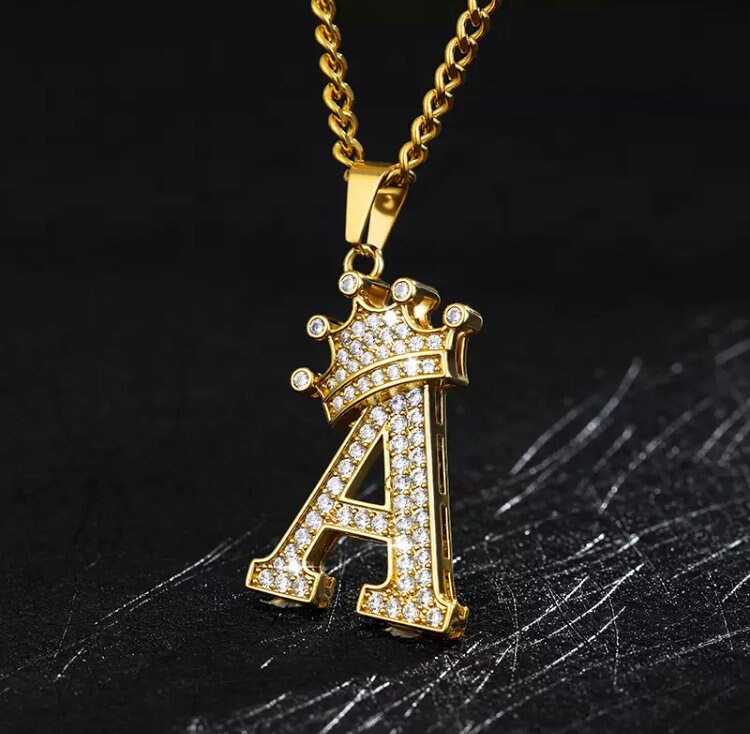 Zircon A-Z Crown Diamond Custom Alphabet Pendant Necklace - Etsy