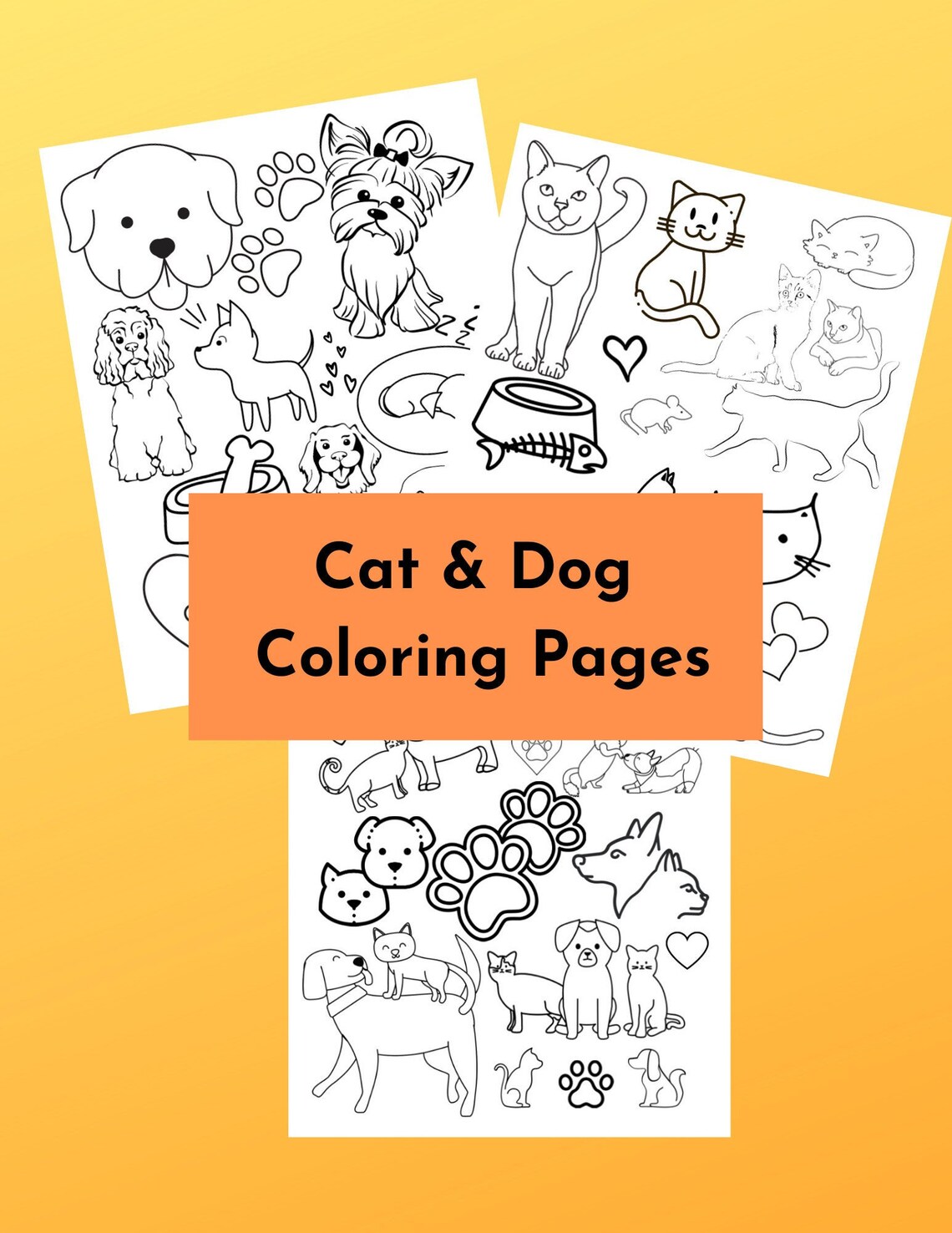 Cats & Dogs Coloring Pages - Etsy