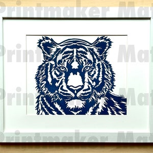 Tiger / Linoleum Block Print Wood Block Handmade Hand Carved Unique ...