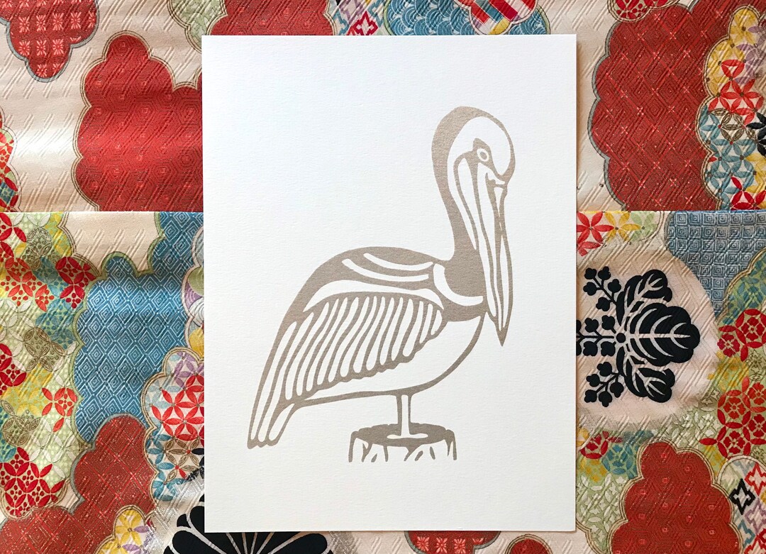 The Pelican Silver Screen Print Handmade Hand Printed Color - Etsy