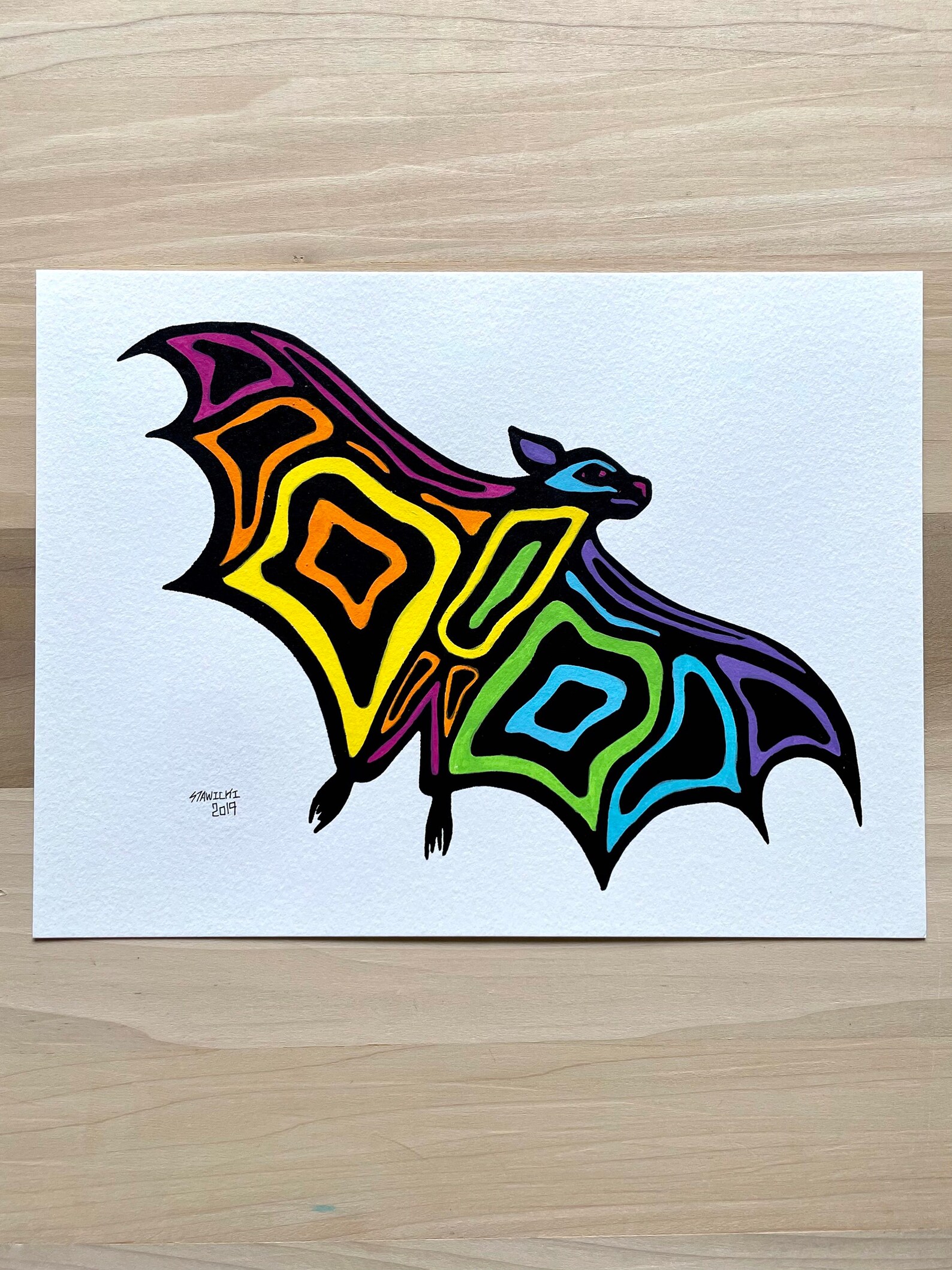 Rainbow Bat Painting / Hand Painted Print / Acrylic Paint | Etsy