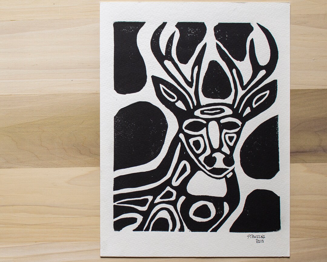 The Whitetail Deer - Linoleum Block Print Handmade Hand Carved Original ...