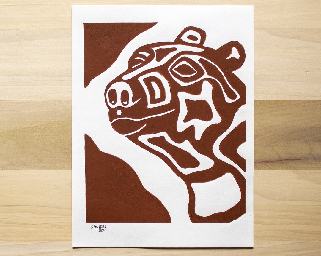 The Brown Bear - Linoleum Block Print Handmade Hand Carved Original ...