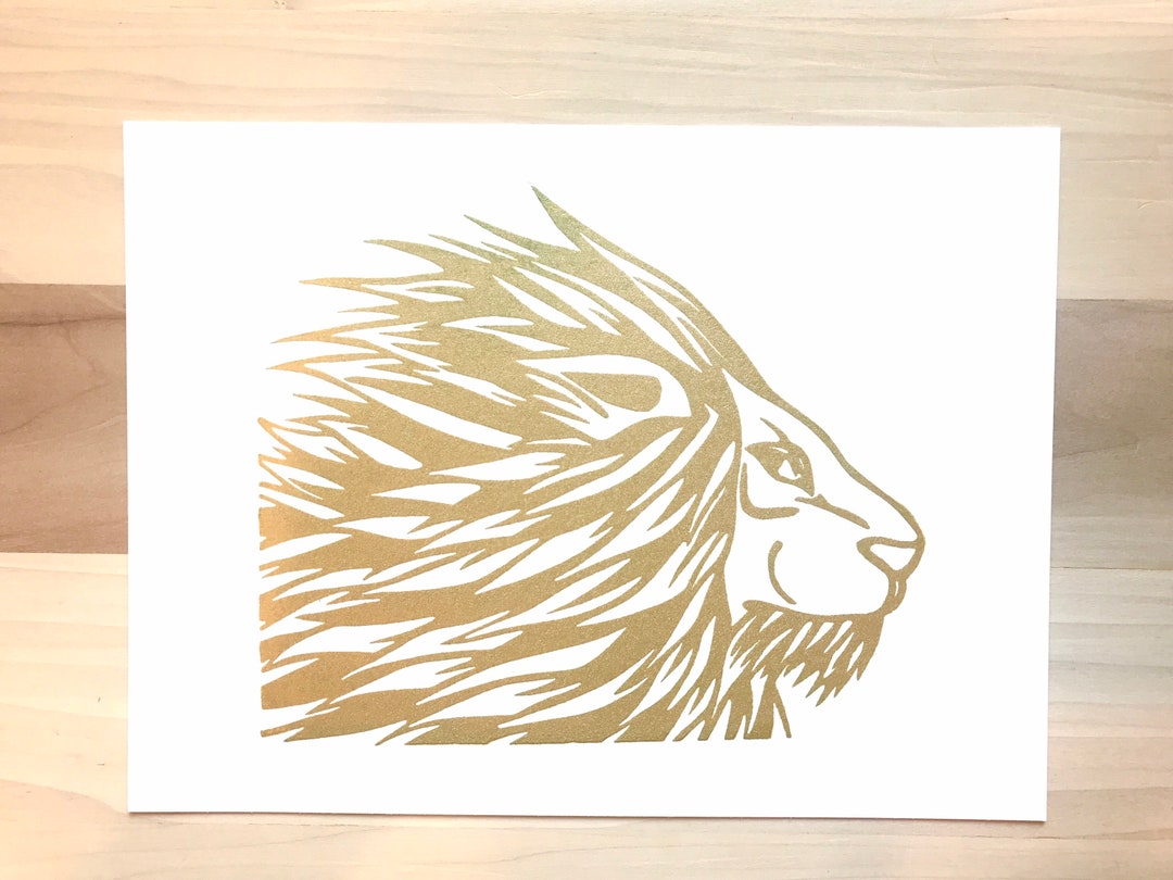 Lion Gold Screen Print - Handmade Printed Color Original Design African ...