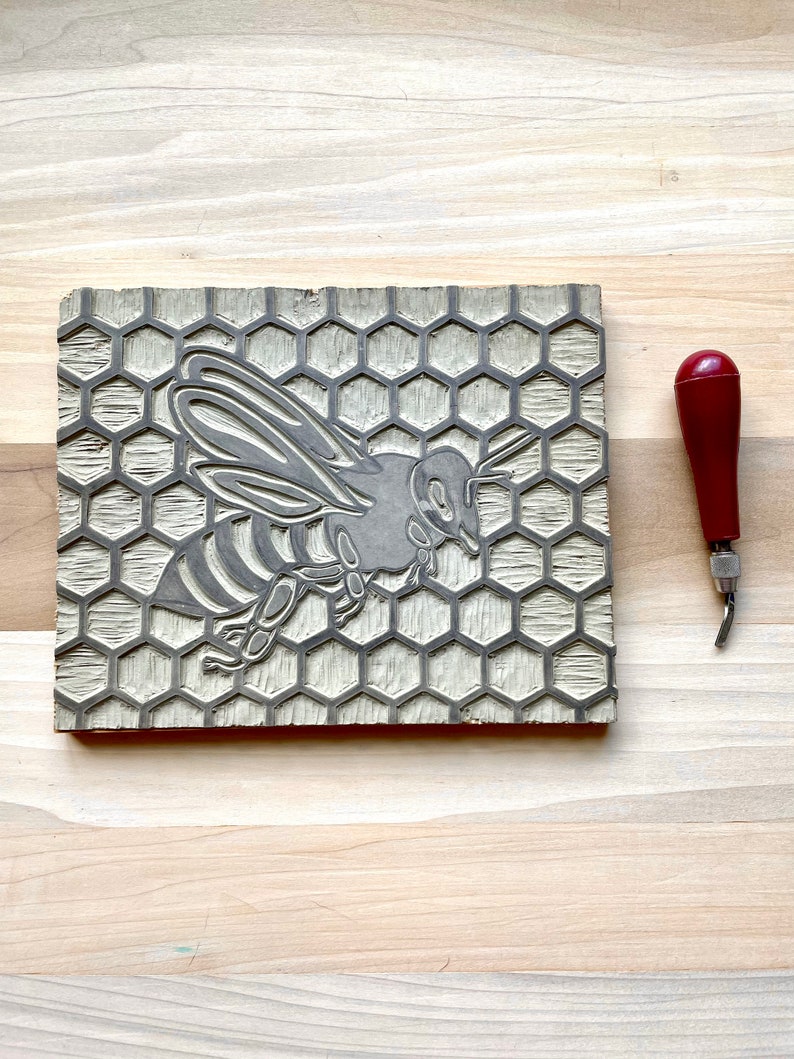 The Honey Bee Linoleum Block Print Cute Fun Woodblock Gift for Men ...