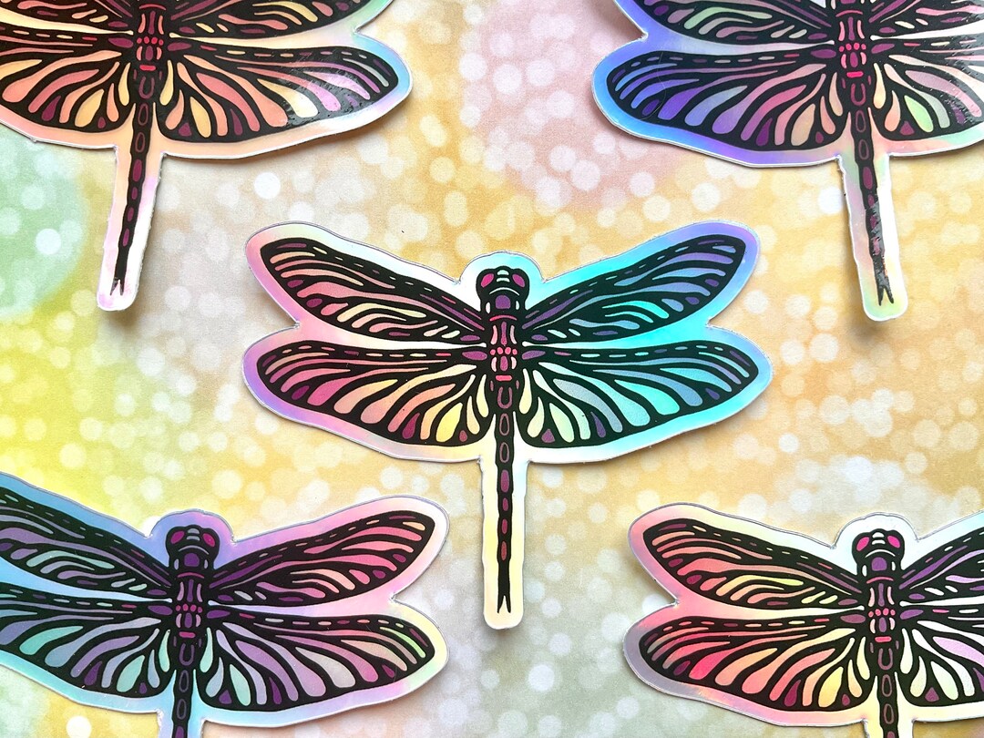 Holographic Dragonfly 3 Inch Vinyl Sticker Waterproof Long Life Water Bottle Stickers Colorful ...