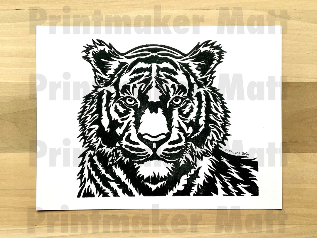 Tiger / Linoleum Block Print Wood Block Handmade Hand Carved Unique ...