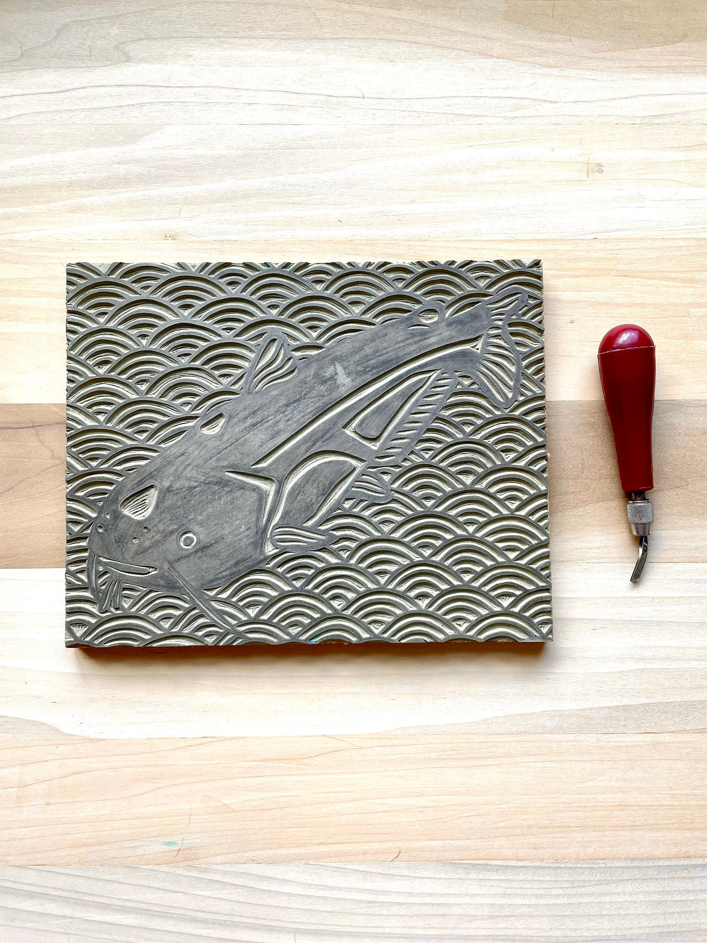 The Japanese Catfish / Linoleum Block Print Hand Carved Asian - Etsy