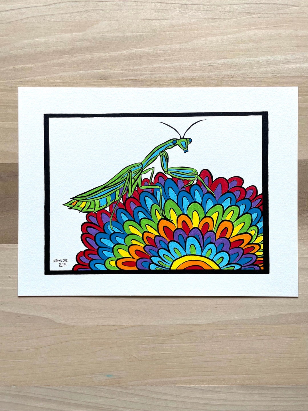 Rainbow Praying Mantis Painting / Hand Painted Print / Acrylic Paint ...