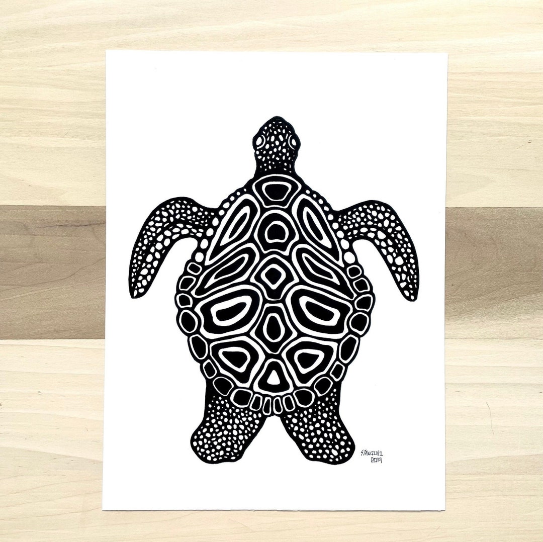 The Sea Turtle - Linoleum Block Print Handmade Hand Carved Original ...