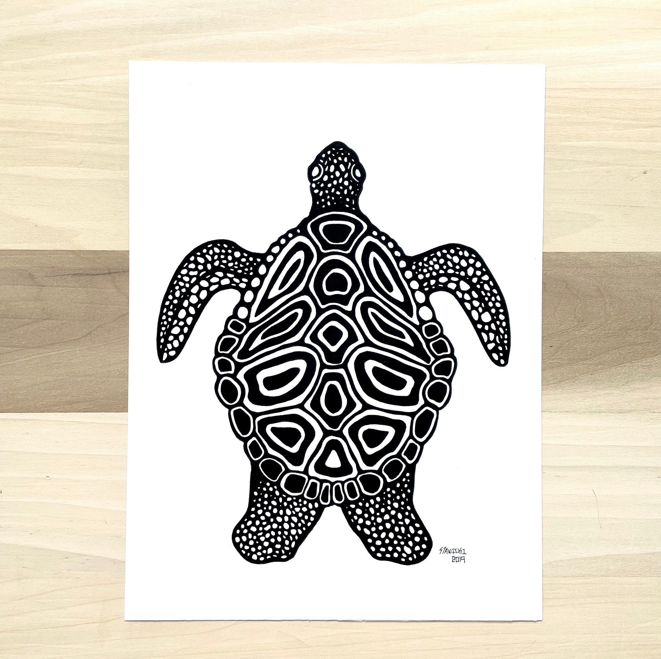 The Sea Turtle Linoleum Block Print Handmade Hand Carved - Etsy UK