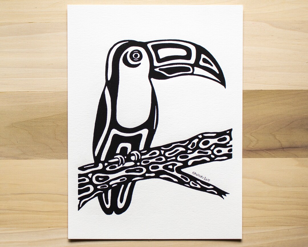 Le Toucan Linoléum Block Imprimer main main sculpté à la main animaux ...