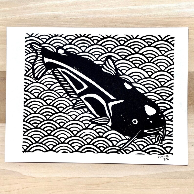 The Japanese Catfish / Linoleum Block Print Hand Carved Asian - Etsy