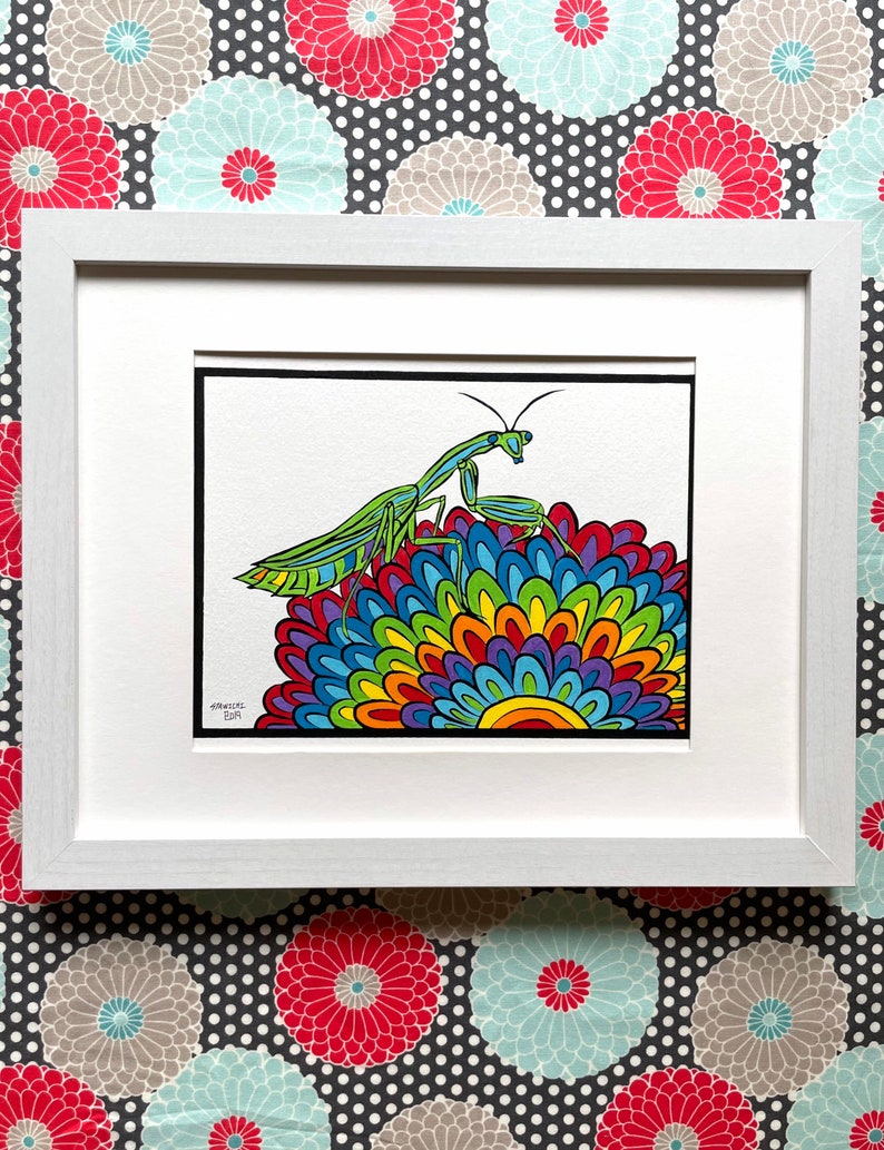 Rainbow Praying Mantis Painting / Hand Painted Print / Acrylic - Etsy