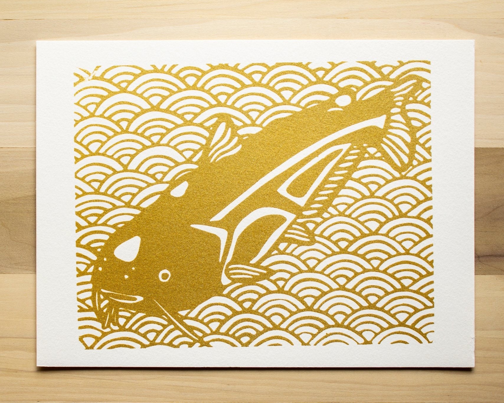 Japanese Catfish Gold Screen Print Handmade Color Original - Etsy