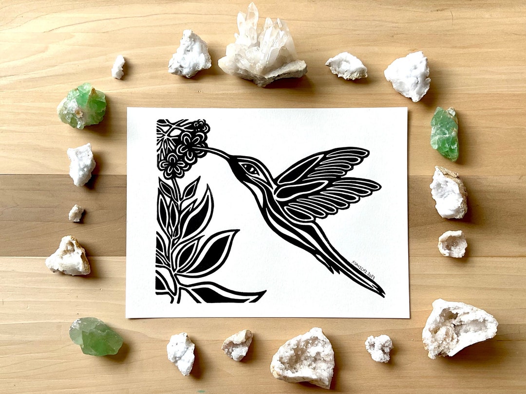 The Hummingbird - Linoleum Block Print Wood Block Relief Print Art Cool ...