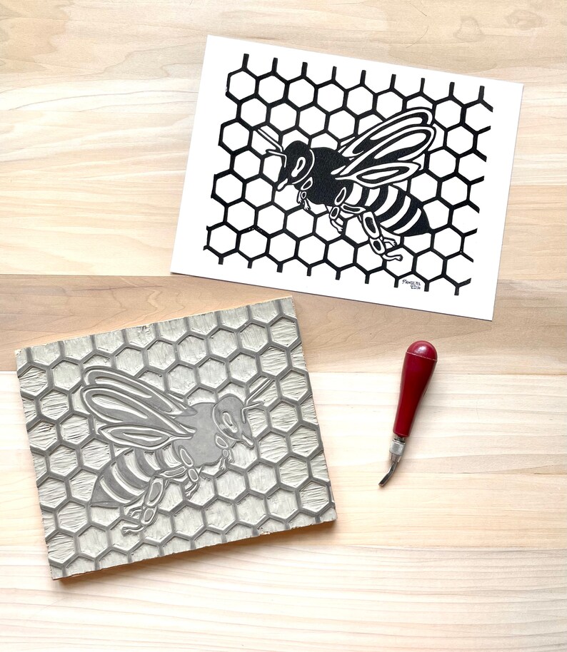 The Honey Bee Linoleum Block Print Cute Fun Woodblock Gift for Men ...