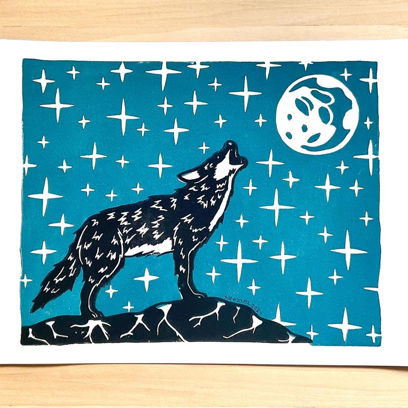 Wolf Linocut - Etsy