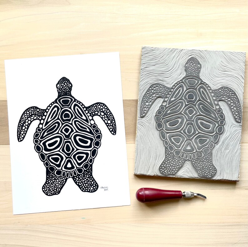 The Sea Turtle Linoleum Block Print Handmade Hand Carved Original ...