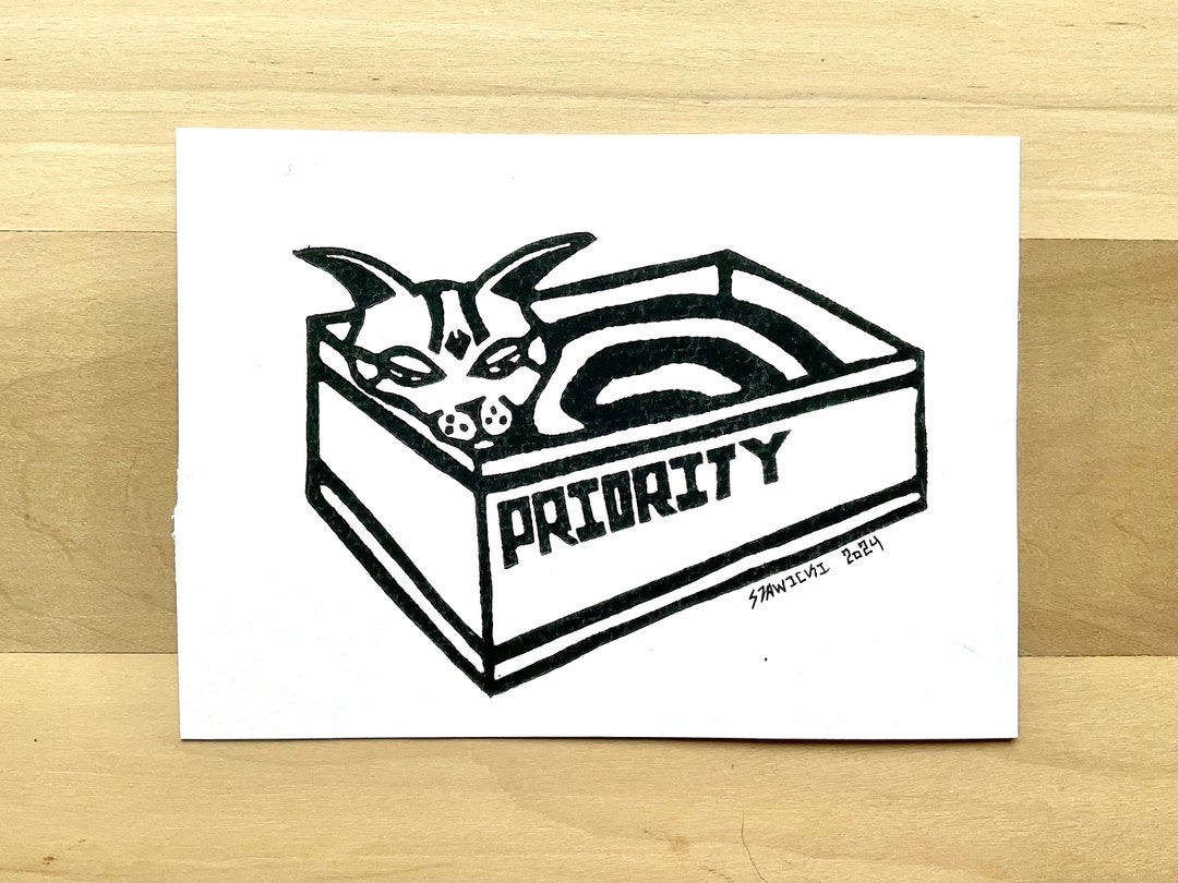 Priority Cat Linoleum Block Print Wood Block Handmade Hand Carved ...